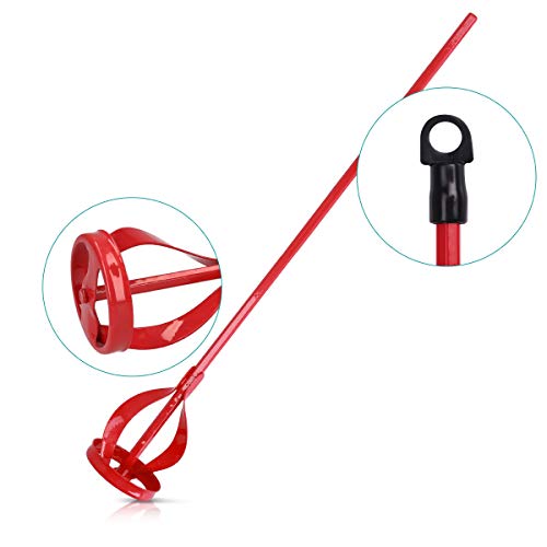 Navaris Paint Mixer for Drill - Heavy Duty Plaster and Paint Mixing Paddle for Standard Drills - Painting and Plastering Mixer Stirrer Tool (Red)