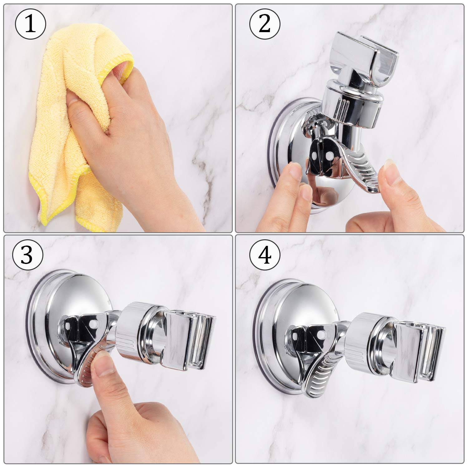 Shower Hand Held Holder Adjustable Suction Cup Shower Head Holder Universal Mounting Bracket Plastic ABS with Chrome Polished for Marble Glass Metal Ceramic (1, Silver Wrench)