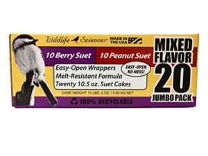 suet cake jumbo mixed 20 pack | 10 peanut & 10 berry 10.5 oz. suet cakes for wild birds