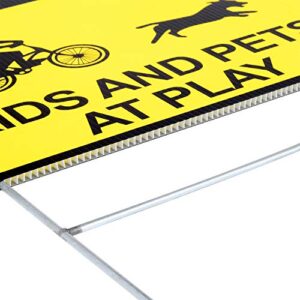 Kichwit 2 Pack Double Sided Slow Down Kids and Pets at Play Yard Signs with Metal Stakes, Sign Measures 11.8 x 15.7 Inches