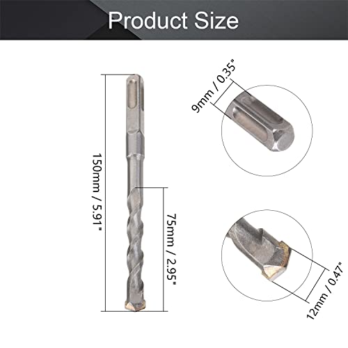 Utoolmart Masonry Drill Bit 12mm x 150mm Carbide Tipped Rotary Hammer Bit Square Shank for Impact Drill 1Pcs