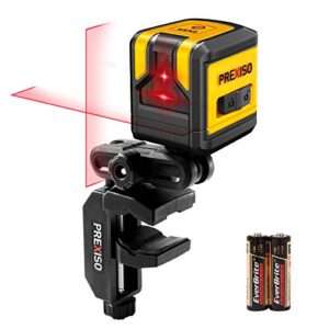 prexiso 30ft self leveling cross line laser, switchable vertical and horizontal red-beam line with mount clamps, 2 aa batteries included