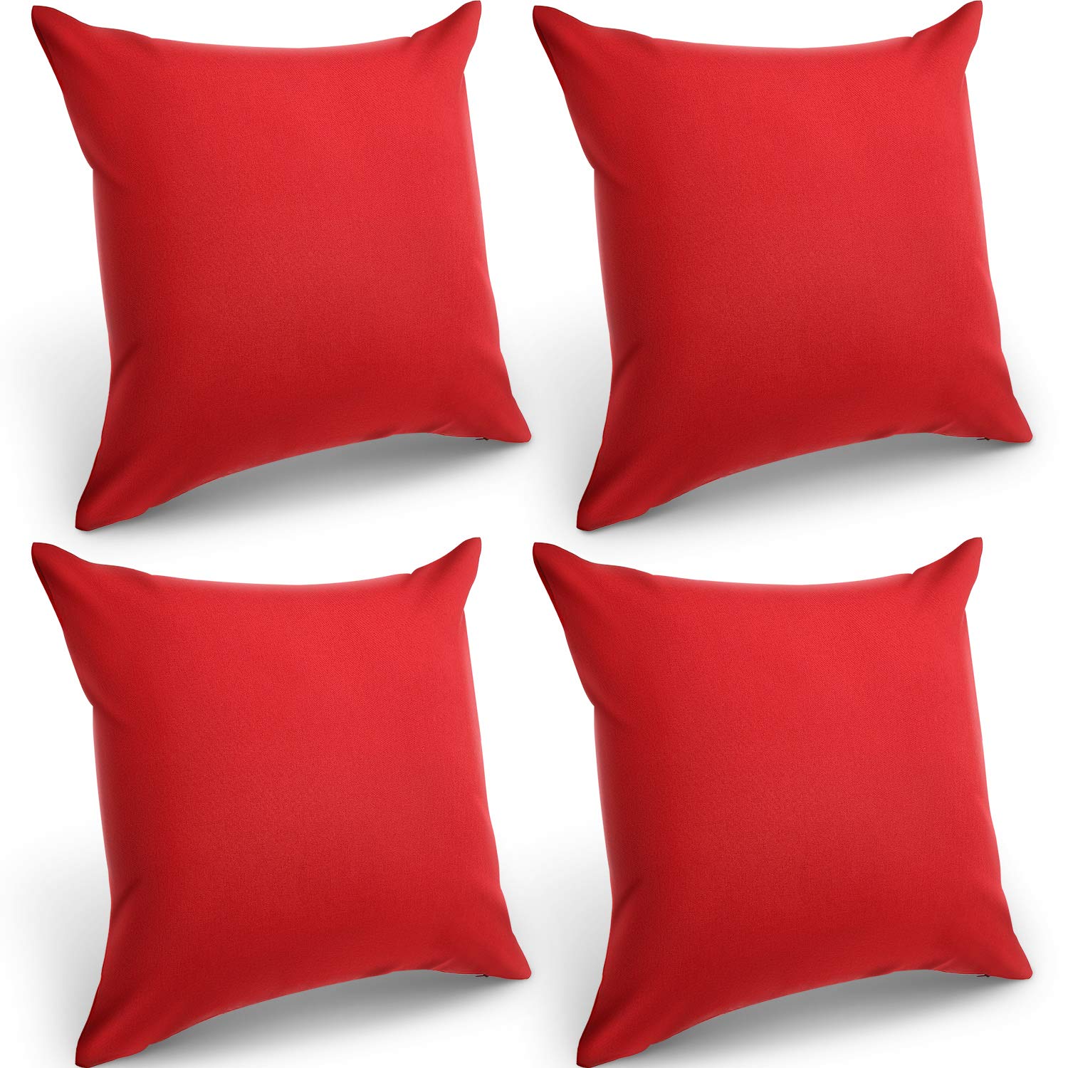 4 Pack Decorative Outdoor Waterproof Throw Pillow Covers, Square Patio Balcony Garden Waterproof Cushion Case, PU Coating Pillow Shell for Couch, Bed, Patio, Sofa, Tent,18 x 18 Inch (Red)