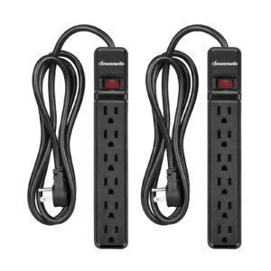 dewenwils 2-pack 6-outlet power strip surge protector, 6ft long extension cord, low profile flat plug, 15 amp circuit breaker, 500 joules, wall mount, black, ul listed