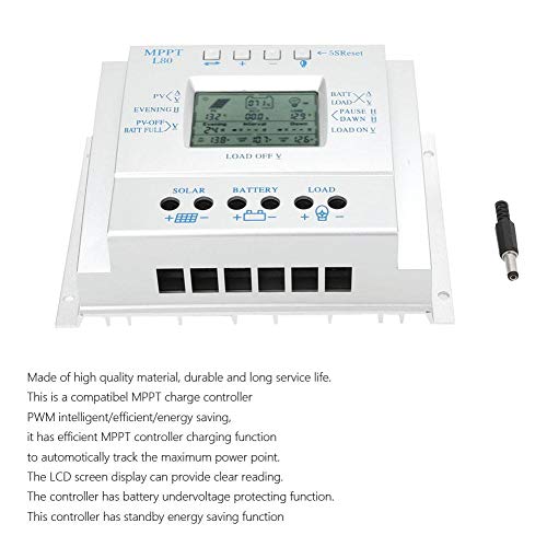 80A Solar Charge Controller, MPPT L-80 LCD Display PWM Photovoltaic Solar MPPT Charge Controller Regulador 12V/24V, Solar Panel Battery Intelligent Regulator