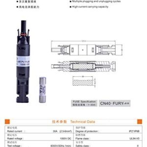 Witproton Solar PV Fuse Connector IP68 Waterproof 1000V In-line Fuse Holder, for Solar Panel and Inverter in Photovoltaic System, Male Female with 1 Fuse (20Amp Fuse Connector)