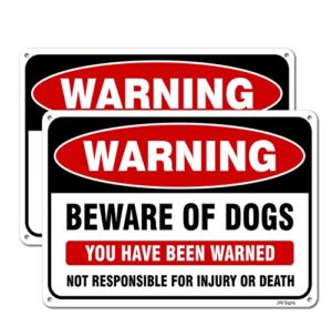 jw signs beware of dog sign (2 pack) 10”x7” reflective metal signs 0.40 aluminum sign pre-drilled holes for easy mounting indoor or outdoor use for fence door or gate