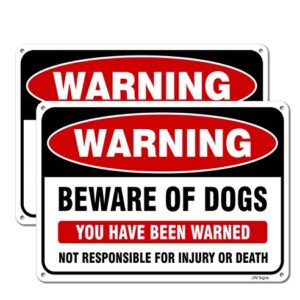 JW Signs Beware of Dog Sign (2 Pack) 10”x7” Reflective Metal Signs 0.40 Aluminum Sign Pre-Drilled Holes For Easy Mounting Indoor or Outdoor Use for Fence Door or Gate