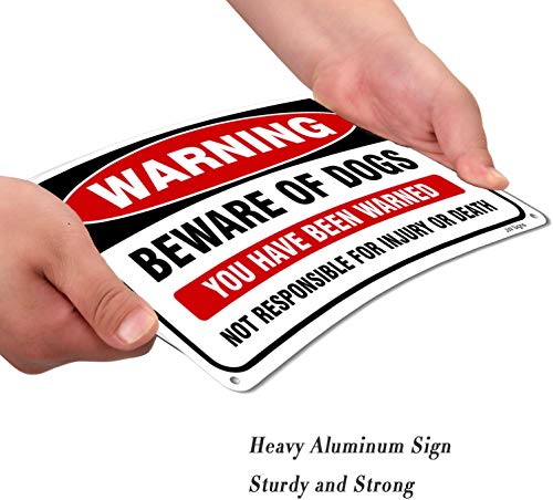 JW Signs Beware of Dog Sign (2 Pack) 10”x7” Reflective Metal Signs 0.40 Aluminum Sign Pre-Drilled Holes For Easy Mounting Indoor or Outdoor Use for Fence Door or Gate