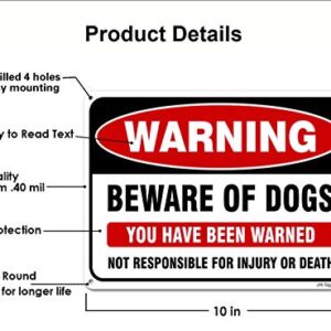 JW Signs Beware of Dog Sign (2 Pack) 10”x7” Reflective Metal Signs 0.40 Aluminum Sign Pre-Drilled Holes For Easy Mounting Indoor or Outdoor Use for Fence Door or Gate