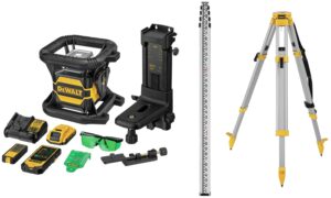 dewalt 20v max laser level kit with tripod and grade rod, rotary, green, 2000-foot range (dw080lgsk)