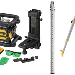 DEWALT 20V MAX Laser Level Kit with Tripod and Grade Rod, Rotary, Green, 2000-Foot Range (DW080LGSK)