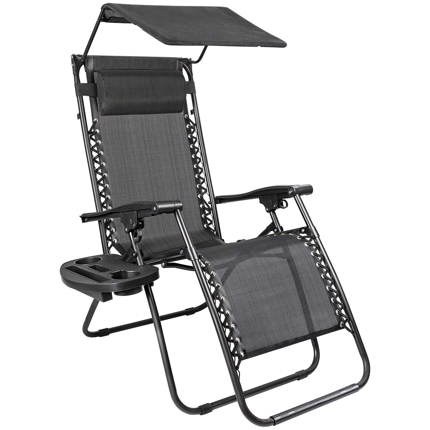 Devoko Patio Zero Gravity Chair Outdoor Recliner Lounge Chair with W/Folding Canopy Shade and Cup Holder (Black)