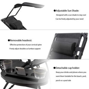 Devoko Patio Zero Gravity Chair Outdoor Recliner Lounge Chair with W/Folding Canopy Shade and Cup Holder (Black)