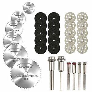 cutting discs for rotary tool, diamond metal wood cutting wheels, hss circular saw blades 6pcs with 1/8" shank, resin cutting discs 20pcs, 545 diamond cutting wheels 10psc