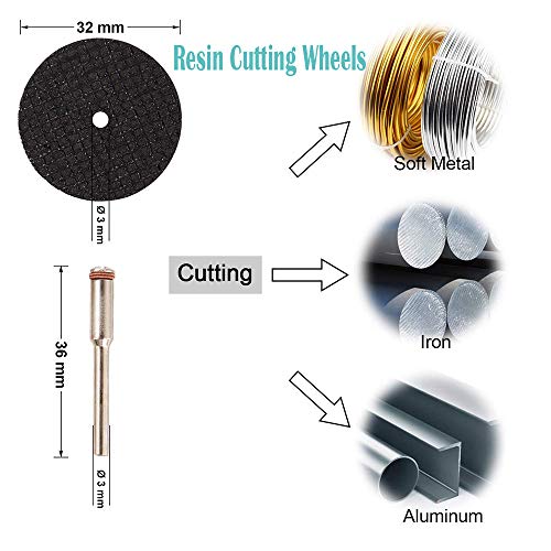 Cutting Discs for Rotary Tool, Diamond Metal Wood Cutting Wheels, HSS Circular Saw Blades 6pcs with 1/8" Shank, Resin Cutting Discs 20pcs, 545 Diamond Cutting Wheels 10psc