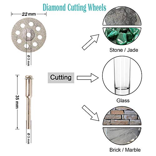 Cutting Discs for Rotary Tool, Diamond Metal Wood Cutting Wheels, HSS Circular Saw Blades 6pcs with 1/8" Shank, Resin Cutting Discs 20pcs, 545 Diamond Cutting Wheels 10psc