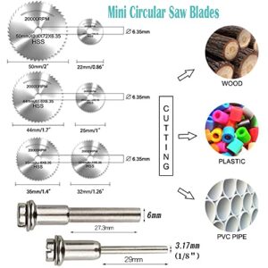 Cutting Discs for Rotary Tool, Diamond Metal Wood Cutting Wheels, HSS Circular Saw Blades 6pcs with 1/8" Shank, Resin Cutting Discs 20pcs, 545 Diamond Cutting Wheels 10psc