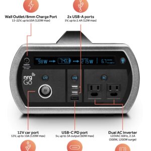 NrgGo Portable Power Station, 505Wh Outdoor Solar Generator Lithium Battery Pack (Solar Panel Separate) with 2x 110V/500W AC Outlet, Digital Display, 2x USB-2.0, USB-C, Car Port for Road Trip Camping, Outdoor Adventure, Disaster Preparedness