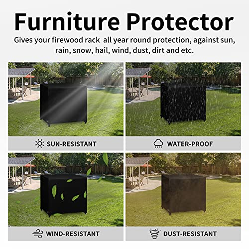 Easy-Going 4 Feet Outdoor Log Rack Cover Durable Waterproof Weatherproof Firewood Cover with Openable Front Flap (48"x24"x41", Black)