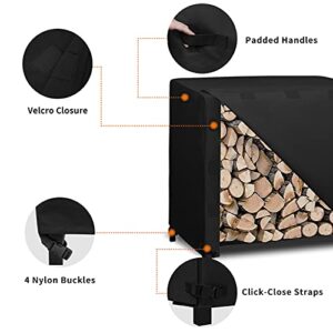 Easy-Going 4 Feet Outdoor Log Rack Cover Durable Waterproof Weatherproof Firewood Cover with Openable Front Flap (48"x24"x41", Black)