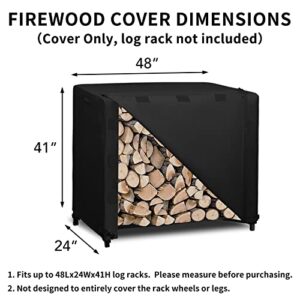 Easy-Going 4 Feet Outdoor Log Rack Cover Durable Waterproof Weatherproof Firewood Cover with Openable Front Flap (48"x24"x41", Black)