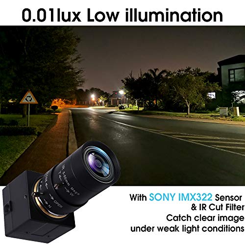 SVPRO 5-50mm Zoom Lens USB Camera 1080P with Sony IMX323 Sensor, H.264 HD Camera with 0.01lux Ultra Low Light USB Webcam for Weak Light Conditions,PC Cam for Windows Linux Mac Android