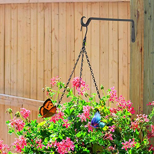 AILIN YELOKIE 4 Pack Premium Forged Wall Hook, Sturdy Hanging Plant Bracket, Elegant Hook for Bird Feeders, Planters, Lanterns, Wind Chimes Indoor Outdoor, Upgrade Black, 12 Inch.