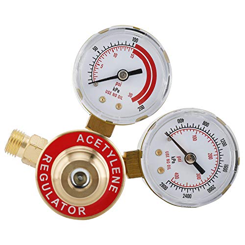 2'' Gauges Welder Acetylene Regulator with Double Gauges for Torch Cutting Kits Inlet 400 PSI CGA 200 Female