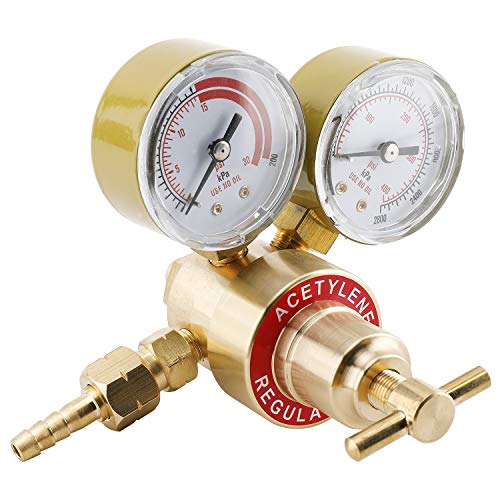 2'' Gauges Welder Acetylene Regulator with Double Gauges for Torch Cutting Kits Inlet 400 PSI CGA 200 Female