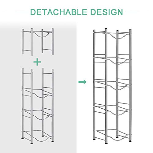 Water Cooler Jug Rack 5 Gallon Water Bottle Storage Shelve 5 Tier Detachable Water Bottle Holder Standing Buckets Dispenser Organizer Heavy Duty Cabby Rack with Anti-slip Rubber,Silver