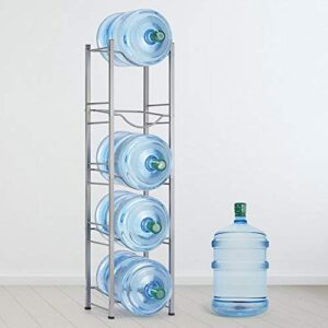 Water Cooler Jug Rack 5 Gallon Water Bottle Storage Shelve 5 Tier Detachable Water Bottle Holder Standing Buckets Dispenser Organizer Heavy Duty Cabby Rack with Anti-slip Rubber,Silver