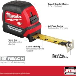 Milwaukee 35 Foot Compact Magnetic Tape Measure with 15 Feet of Reach