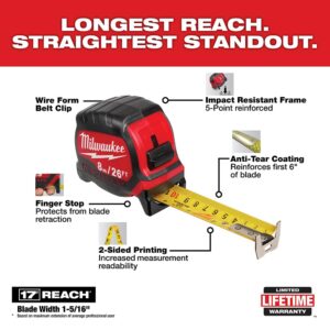 MILWAUKEE 8M/26Ft Wide Blade Tape Measur