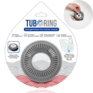 tubring the ultimate tub drain protector hair catcher/strainer/snare - gray