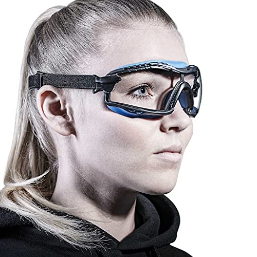 SolidWork Safety Goggles Clear Lens Anti Fog with Adjustable Elastic Headband. Protective Eyewear for Men & Women | Blue