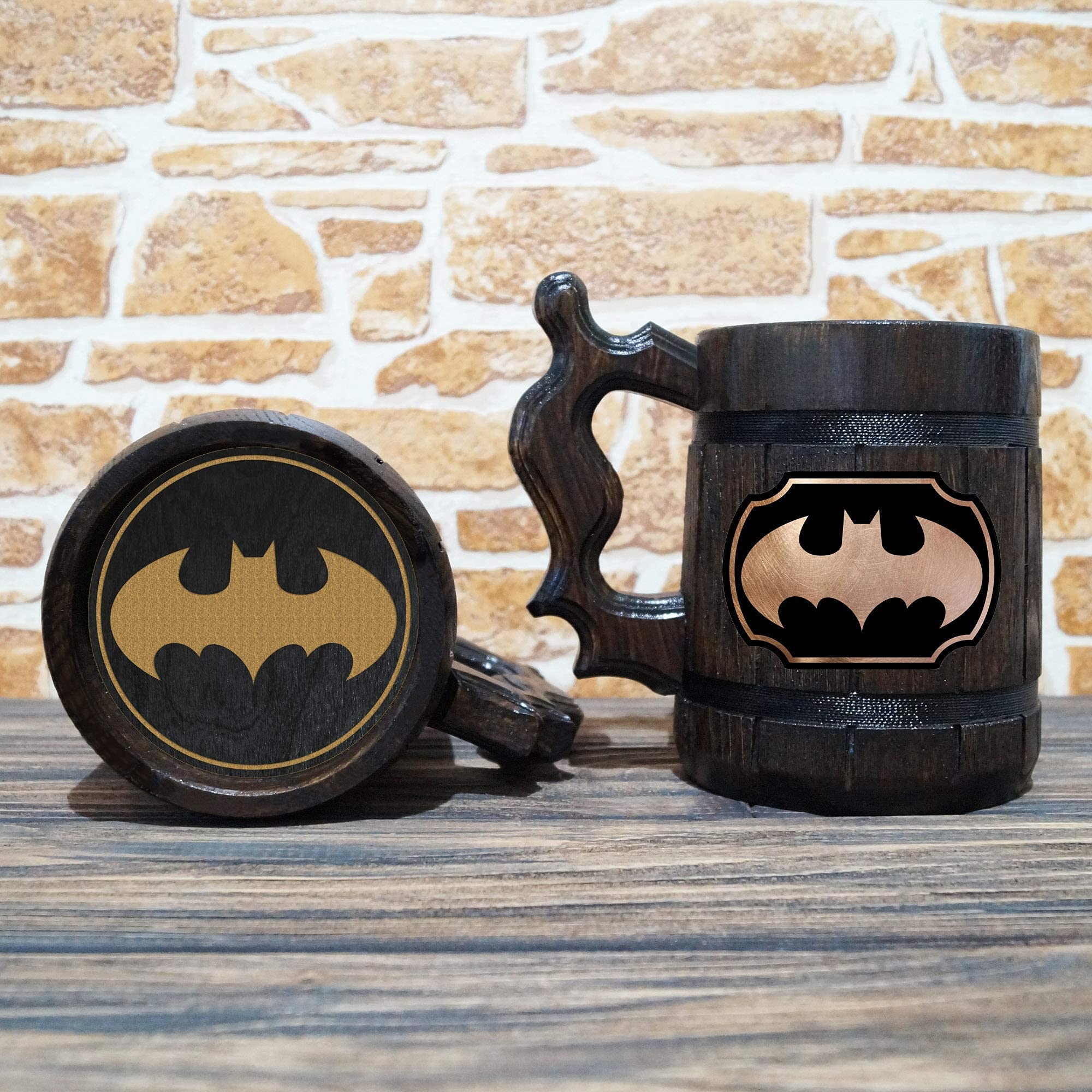 Animated Series Bat Beer Mug, 22 oz, Wooden Beer Stein, Geek Gift, Personalized Beer Stein, Tankard, Custom Gift for Men, Gift for Him