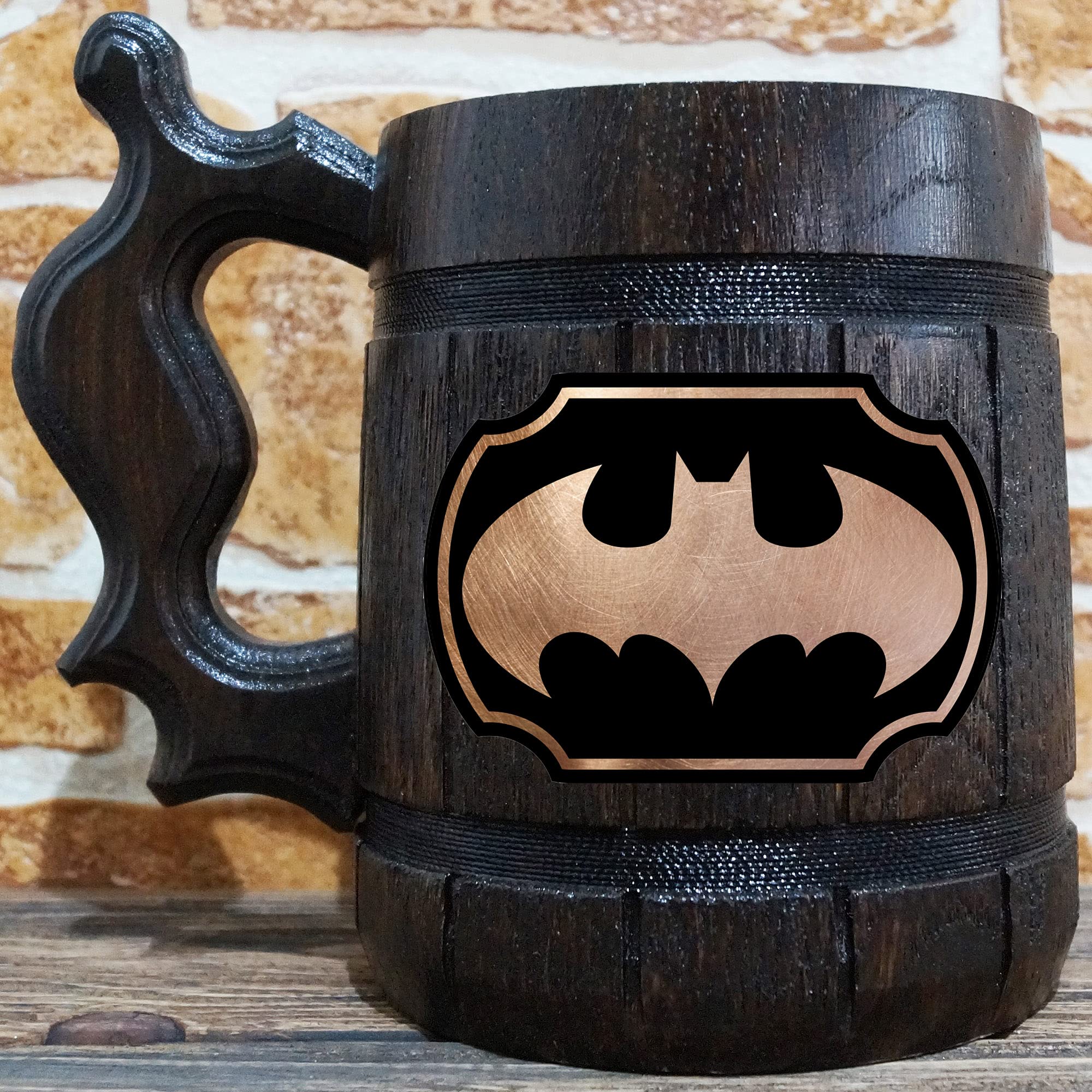 Animated Series Bat Beer Mug, 22 oz, Wooden Beer Stein, Geek Gift, Personalized Beer Stein, Tankard, Custom Gift for Men, Gift for Him