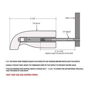 Tub Spout Threads to 1/2 inch IPS, 5-1/4 inch Length, Chrome Finish