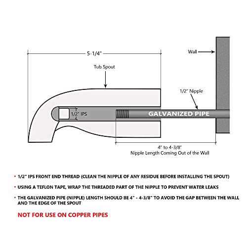 Tub Spout Threads to 1/2 inch IPS, 5-1/4 inch Length, Chrome Finish