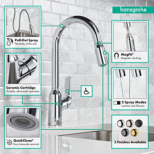 hansgrohe Focus N Chrome High Arc Kitchen Faucet, Kitchen Faucets with Pull Down Sprayer, Faucet for Kitchen Sink, Chrome 71800001