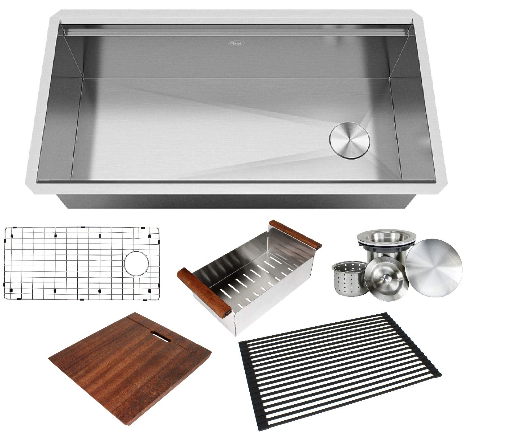 KINGSMAN ALL-IN-ONE Workstation 36 in. 16-Gauge Undermount Single Bowl Stainless Steel Kitchen Sink w/Build-in Ledge and Accessories (Brushed Stainless Steel)