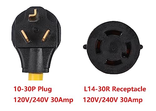 ONETAK NEMA 10-30P to L14-30R 120V/240V 30 Amp to 3 Prong Male Plug 4 Prong Twist Lock Female Outlet Recepacle Welder Welding RV Dryer Power Cord Adapter