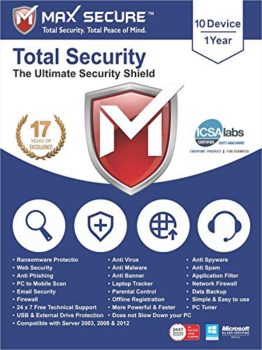 Max Secure Software Total Security for PC 2019 | Antivirus | Internet Security | 10 Device | 1 Year | [PC Online code]