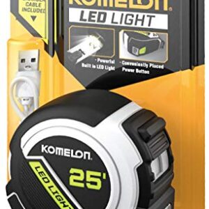 Komelon LED Light Tape Measure, White/Black - 25ft. - 25LED