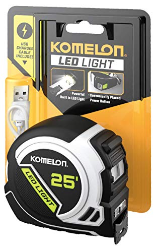 Komelon LED Light Tape Measure, White/Black - 25ft. - 25LED