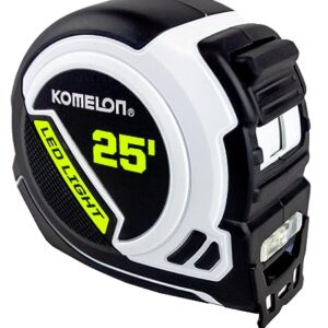 Komelon LED Light Tape Measure, White/Black - 25ft. - 25LED