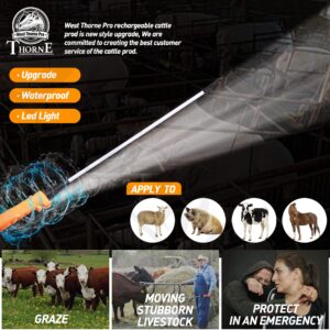 West Thorne Pro Livestock Prod, Newest Waterproof Cattle Prod Stick with LED Light,Rechargeable Electric Livestock Prod for Cow Pig Goats and More (33.8in)