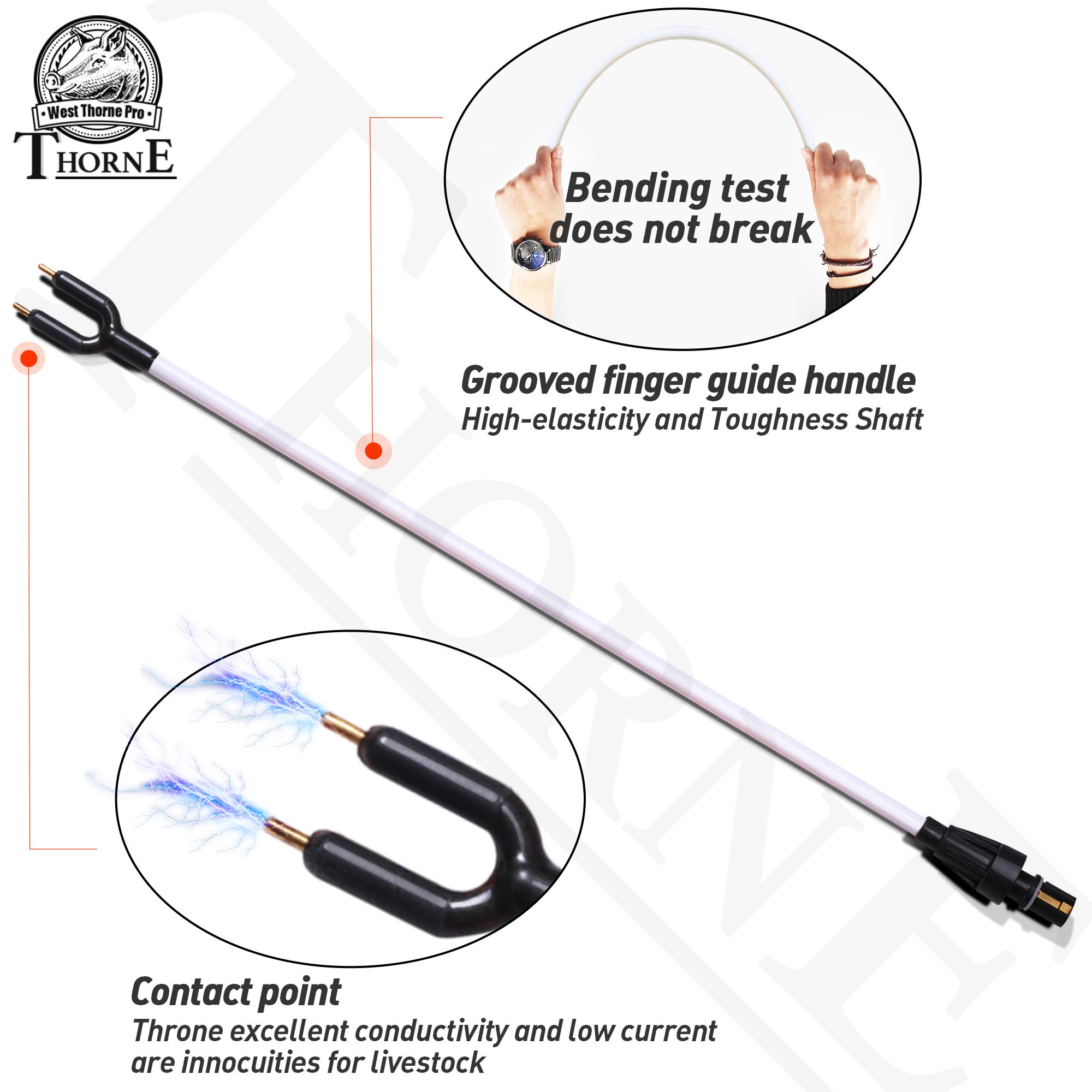 West Thorne Pro Livestock Prod, Newest Waterproof Cattle Prod Stick with LED Light,Rechargeable Electric Livestock Prod for Cow Pig Goats and More (33.8in)