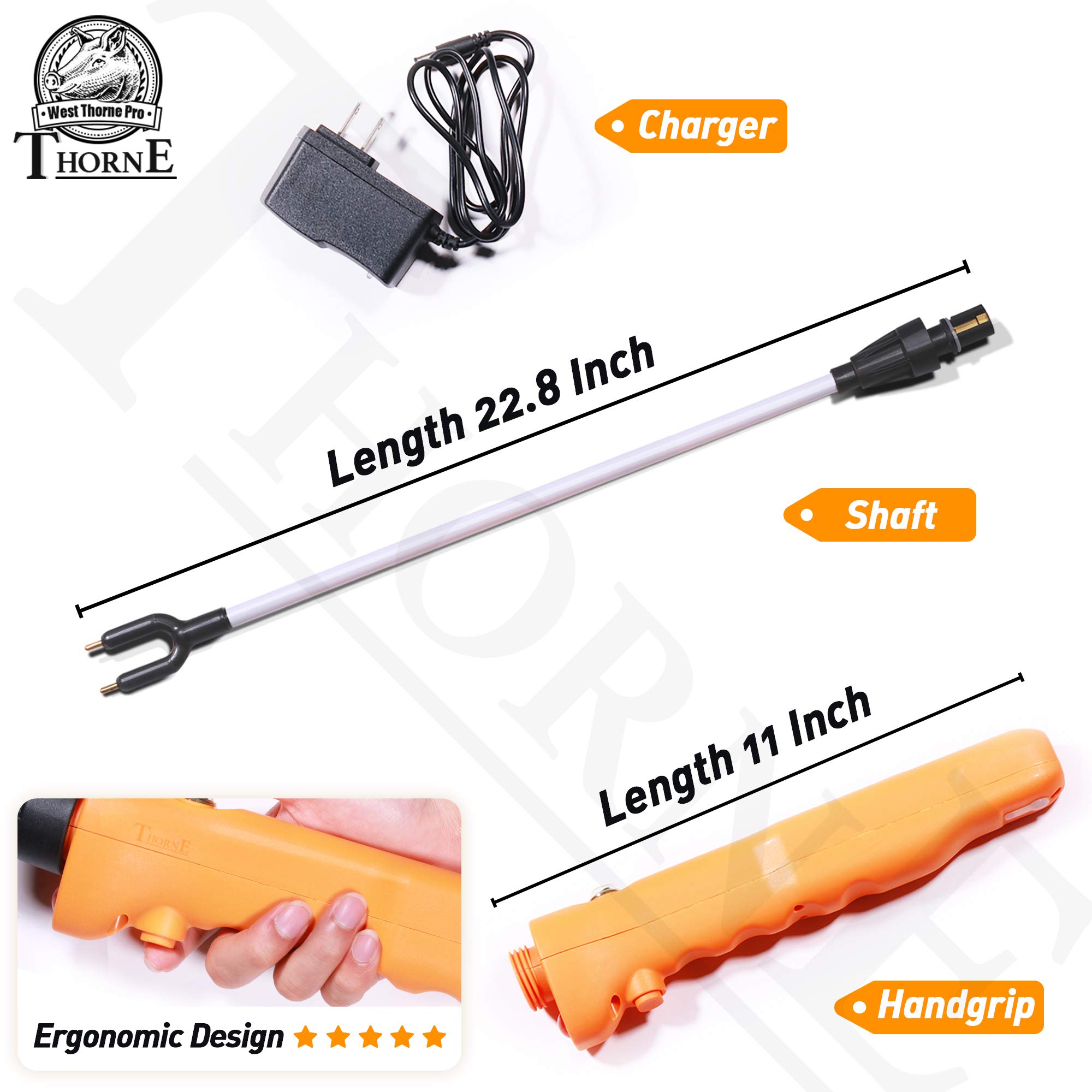 West Thorne Pro Livestock Prod, Newest Waterproof Cattle Prod Stick with LED Light,Rechargeable Electric Livestock Prod for Cow Pig Goats and More (33.8in)